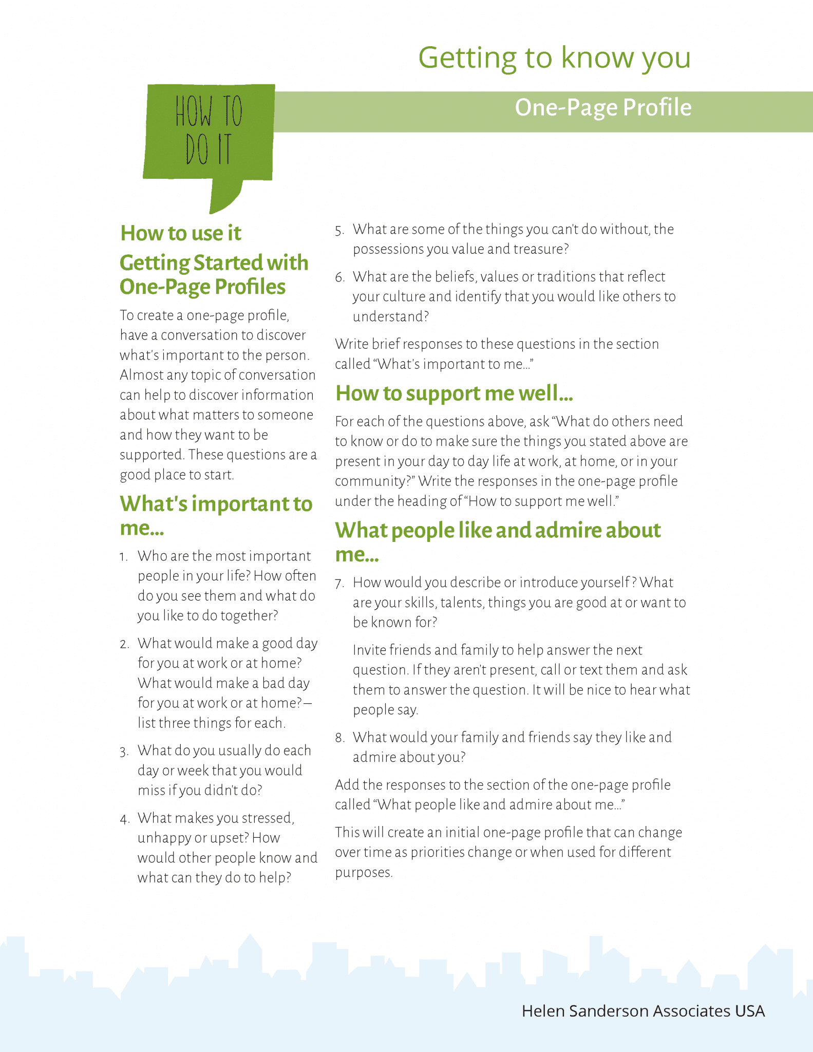 Getting started with a one-page profile - Helen Sanderson Associates