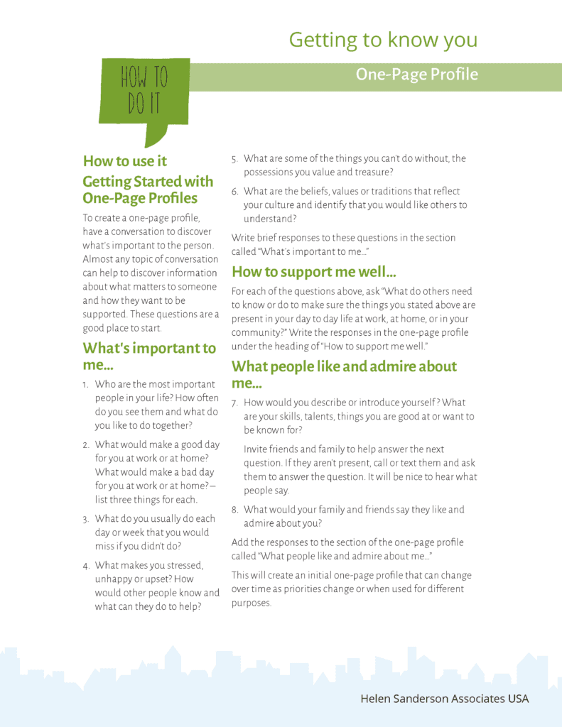 Getting started with a one-page profile - Helen Sanderson Associates